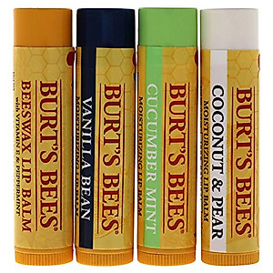 Burt’s Bees Holiday Gift, 4 Lip Balm Stocking Stuffer Products, Beeswax Bounty Assorted Set - Original Beeswax, Vanilla Bean, Cucumber Mint & Coconut Pear (Old Verison)