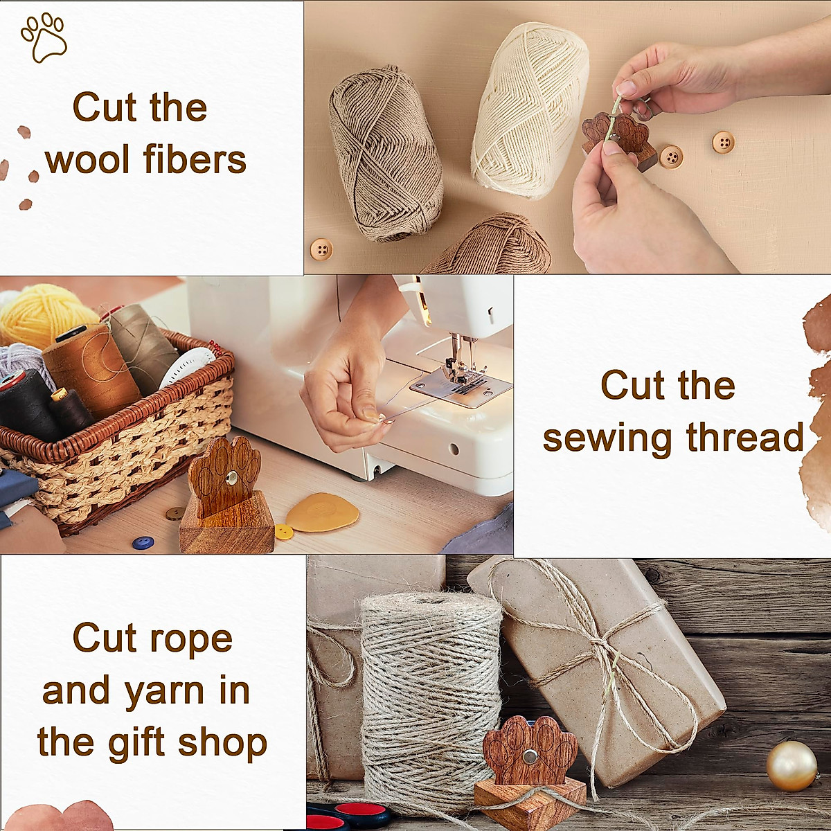 Savina Thread Cutter for Sewing, Table Top Yarn Cutter with Stand Blade Saver. Ideal for Quilting Projects, Wooden Sewing Tools DIY Craft. (1Pcs)