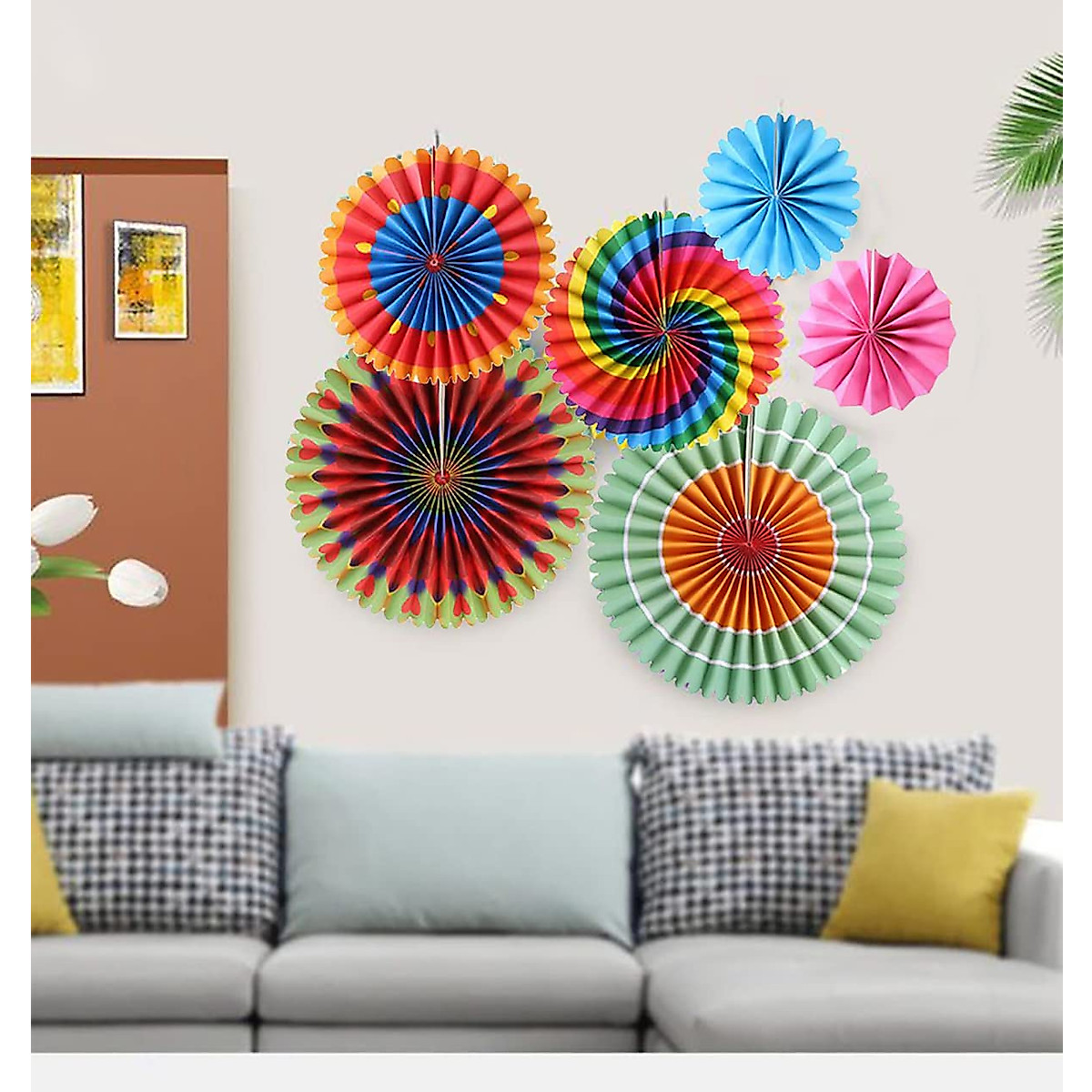 LayYun Party Hanging Paper Fans Set of 6, Round Pattern Paper Garlands Decoration for Birthday Bridal Wedding Baby Shower Graduation Events Accessories, Phoenix Tail