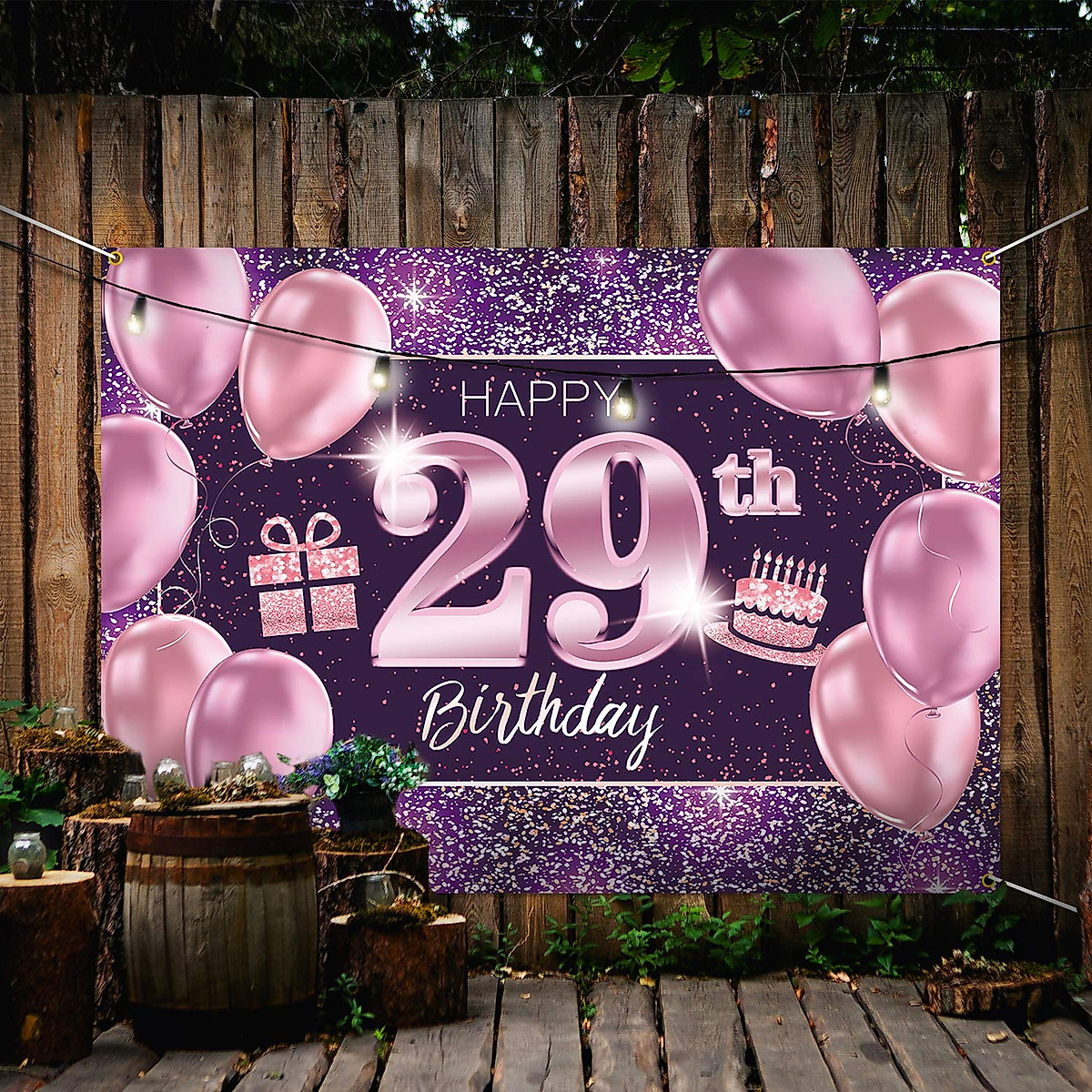 PAKBOOM Happy 29th Birthday Banner Backdrop - 29 Birthday Party Decorations Supplies for Women - Pink Purple Gold 4 x 6ft