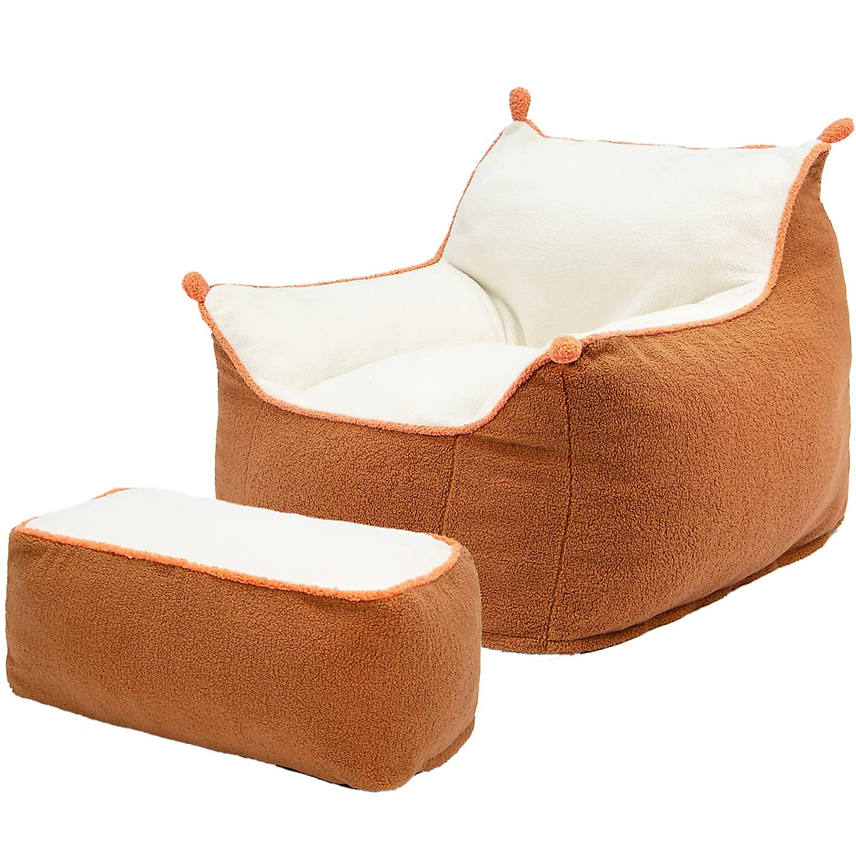 N&V Bean Bag Chair Giant High-Density Foam Filling Sofa with Foot Stool includes Removable and Machine Washable Cover for Teens, Adults to Gaming, Reading, and Watching TV (Brown)