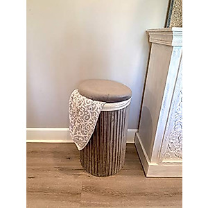 Inspire Me! Home Décor Lydia Round, Pleated Pewter Grey Soft Velvet Removable Washable Bag, 14 Dia x 24 in, Gorgeous and Classy Laundry or Storage Hamper