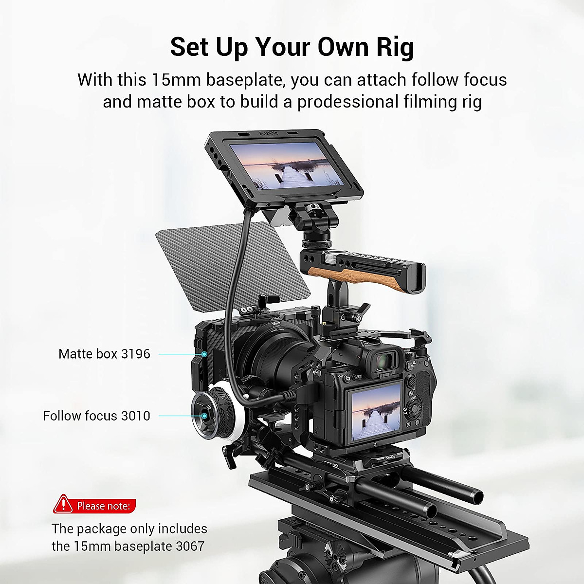 SmallRig Lightweight Base Plate Riser System with Dual 15mm Rod Clamp, Base Plate Magnesium Alloy Version, w/Plate for Manfrotto Style, 40% Lighter - 3067