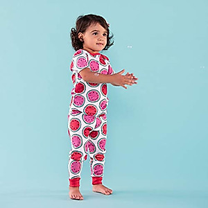 LAMAZE Baby Girls' Super Combed Natural Cotton Tight Fit Short Sleeve Sleepwear 2 Piece Set, Footless, 1 Pack, Pink Watermelons Circles, 3T