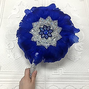 Msbfea Small Size Design African White Feather Fan Ladies Wedding Feather Fan for Bride Single Side Feather Nigerian Flower - Single Side Color 142