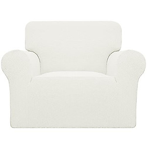 Easy-Going Stretch Chair Sofa Slipcover 1-Piece Couch Sofa Cover Furniture Protector Soft with Elastic Bottom for Kids, Pet. Spandex Jacquard Fabric Small Checks (Chair, Cream)