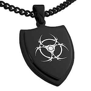 Tioneer Black Stainless Steel Tribal Barbed Wire Biohazard Shield Pendant Necklace