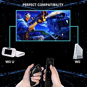 Wii Remote and Nunchuck Controller, Wireless Controllers Compatible with Wii/Wii U with Silicone Case and Wrist Strap (Black)