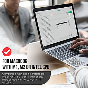 SYNERLOGIC Mac OS (Sonoma/Ventura/Monterey/Etc) Keyboard Shortcuts, M1/M2/M3/Intel No-Residue Clear Vinyl Sticker, Compatible with 13-16-inch MacBook Air and Pro