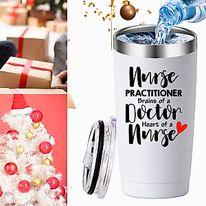 Nurse Practitioner Brains Of A Doctor, Heart Of A Nurse Travel Mug Tumbler.Nurse Practitioner Gifts for Friend Daughter Men Women.Nurse Appreciation,Nursing School Graduation Gifts.(20 oz White)