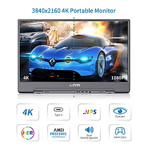 G-STORY 4K Portable Monitor,15.6 Inch UHD 4K Portable Gaming Monitor, IPS Eye Care Second Screen with FreeSync, Mini HDMI HDR, USB C Portable Monitor for Laptop PS5 PS4 NS Phone, Bracket Integrated