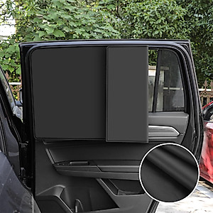 NGHEY 4 PCS Opaque Car Window Sunshade, Black Glue/Silver Titanium Cloth Full Blackout Sunshade, Heat Insulation and Sunscreen Window Curtain, Suitable for Most Models (Black)