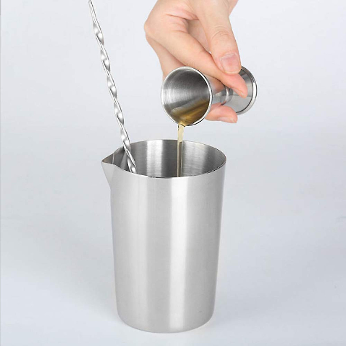 Cocktail Mixing Cups, Stainless Steel Bar Mixing Cups Glass 500ML Wine Stirring Mixing Cup Bartender Tools for Making Cocktails at Home Party Bar (Silver)