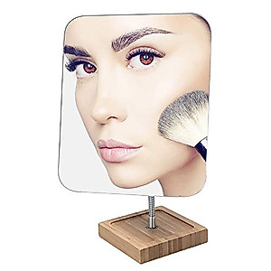 YEAKE Flexible Gooseneck Bamboo Vanity Makeup Mirror,360°Rotation 8" Large Frameless Vanity Mirror Folding Portable Table Desk Mirror with Stand Bathroom Shaving Make Up Mirrors Rectangle