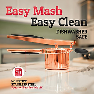 PriorityChef Large 15oz Potato Ricer, Heavy Duty Stainless Steel Potato Masher and Ricer Kitchen Tool, Press and Mash Kitchen Gadget For Perfect Mashed Potatoes - Everytime, Rose Gold and Black