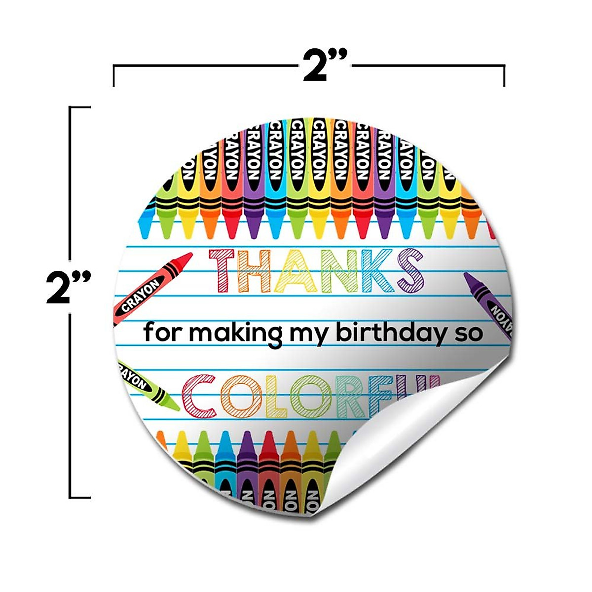 Crayon Thank You Birthday Party Sticker Labels, 40 2" Party Circle Stickers by AmandaCreation, Great for Party Favors, Envelope Seals & Goodie Bags
