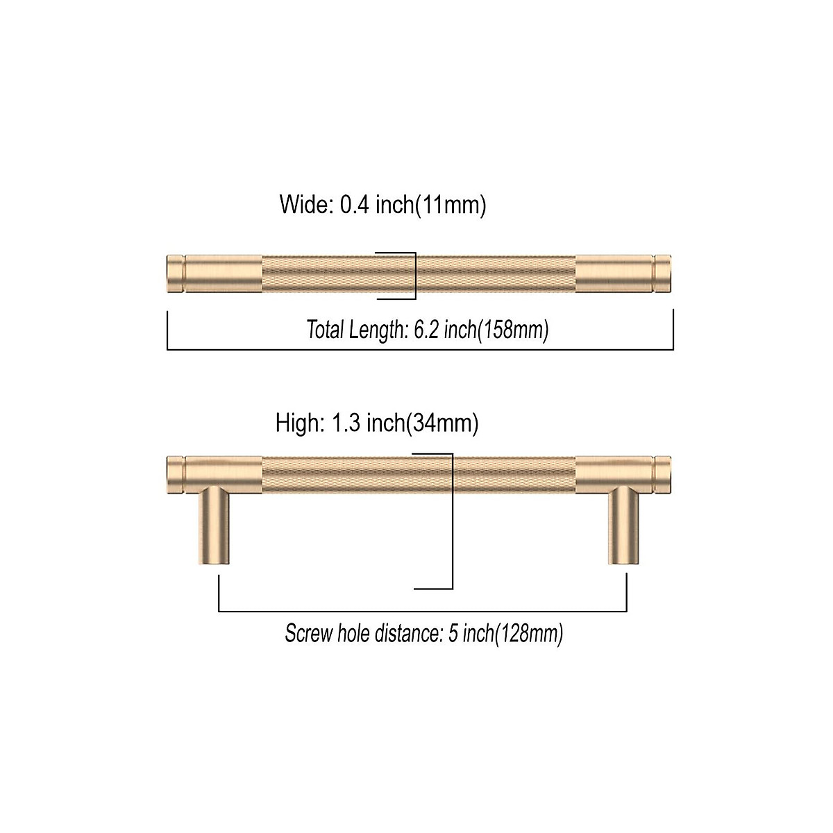Asidrama 10 Pack 5 Inch(128mm) Gold Cabinet Pulls Knurled Cabinet Handles Cupboard Handles Kitchen Cabinet Hardware for Cupboard Drawer Pulls