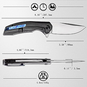 KANSEPT Accipiter Pocket Folding Knives EDC Camping Folding Knife 3.36'' Satin CPM S35VN Blade Pocket Folding Knife with Black Anodized Titanium + Timascus Handle Everyday Carry K1007E3