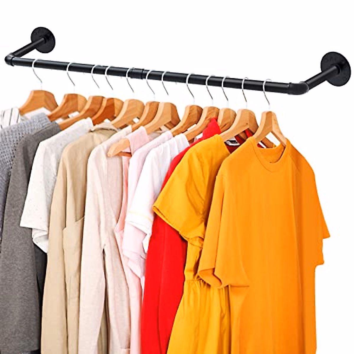ERYTLLY Industrial Pipe Clothes Rack 36.2”,Multi-purpose Wall Mounted Iron Garment Rod,Heavy Duty Detachable Hanging Clothes Rack for Closet Rod,Black