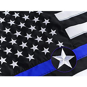 Homissor Thin Blue Line Flags 3x5 Outdoor Made in USA - Embroidered Stars Police Flag, Heavy Duty Back The Blue Flag Stripe Blue Line Lives Matter Flags Banner with 2 Brass Grommets