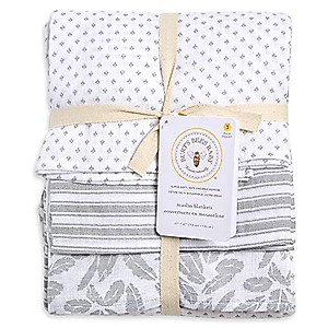 Burt's Bees Baby - HM25785 - Swaddles, Muslin Cotton Baby Blankets, 3-Pack, 47" x 47", Multipurpose Lightweight & Breathable 100% Organic Cotton (Dottie Bee)