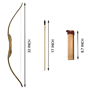 2 Pack Wooden Bow and Arrow Set for Kids, 2 Bows 2 Quivers and 20 Wood Arrows, 32 Inch Handmade Archery Set Outdoor and Indoor Games Toys, Gifts for Kids Youth Boys and Girls