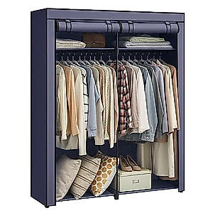 SONGMICS Closet Wardrobe, Portable Closet for Bedroom, Clothes Rail with Non-Woven Fabric Cover, Clothes Storage Organizer, 55.1 x 16.9 x 68.5 Inches, Dark Blue URYG002I02