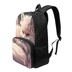 DMOYALA Cute Fox Love Backpack for Girls and Boys Cute Fox Baby Blossom Pink Backpacks with Water Bottle Pocket Lightweight Canvas Back to School Supplies