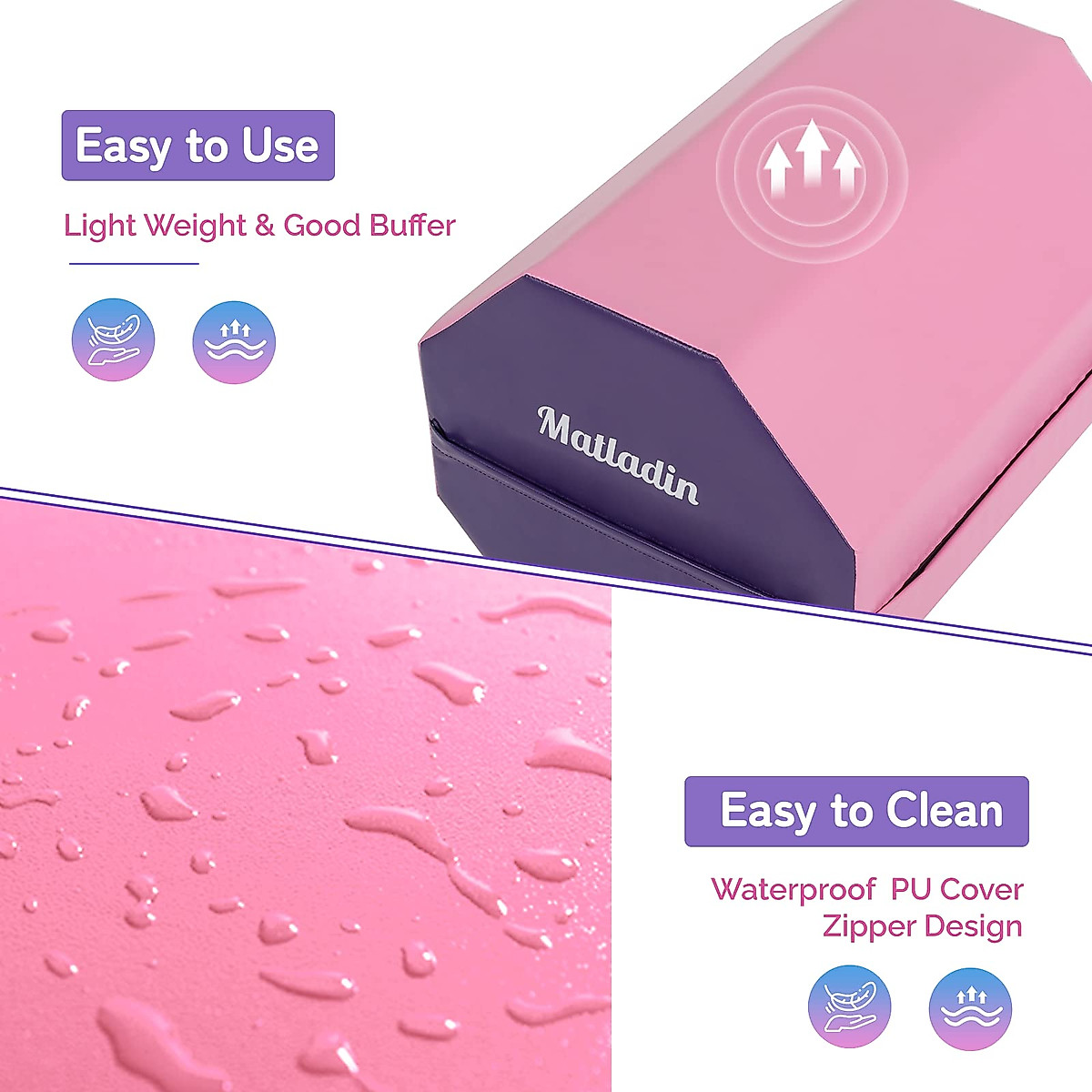 Matladin 20"x20" Gymnastics Octagon Mat Skill Shape Tumbling Backbend Trainer Exercise Mat for Preschool Kids Gym (Pink & Purple)