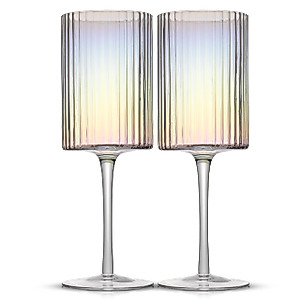 Fluted Iridescent Wine Glasses – Christian Siriano Chroma 17.5oz Red Wine Glasses Set of 2 Big Iridescent Long Stem Wine Glasses. Unique, Colorful Stemmed Red Wine Glass or Cocktail Glasses.