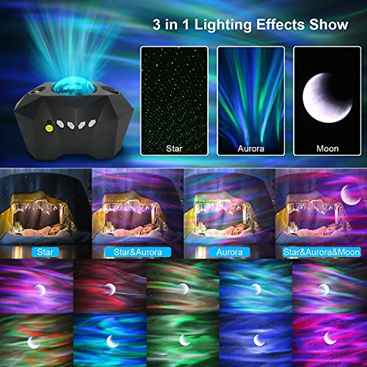 AMKI Northern Lights Aurora & Star Projector w/ Bluetooth Speaker