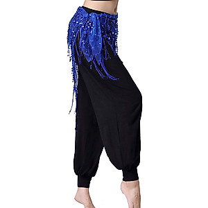 Lauthen.S Women Belly Dance Hip Scarf, Sequin Tassels Triangle Tribal Wrap Skirt Waist Chain Royal Blue