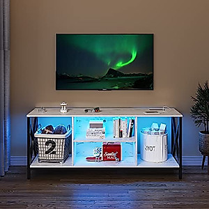 HNEBC LED White TV Stand with USB/Wireless Charging Station,Television Stands with Auto Induction/Adjustable LED Lights,TV Stand for 65+ inch TV and Storage Cabinet Suitable for Living Room (White)