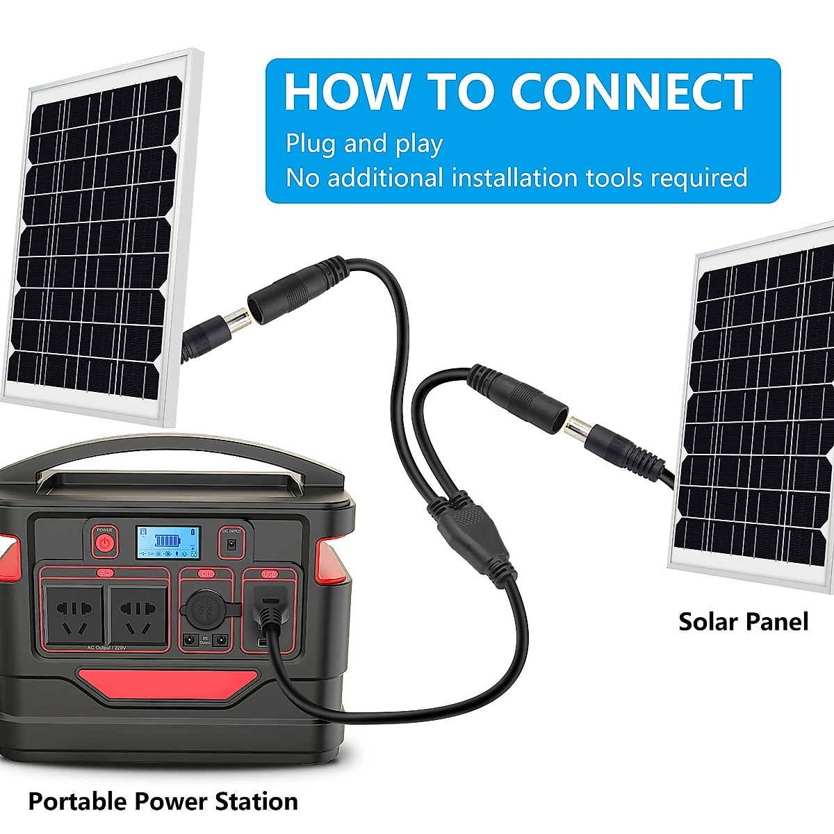RIIEYOCA DC 8mm Y Branch Parallel Adapter Cable,14AWG 8mm Female to XT60 Female Solar Panel Power DC 8mm Plug,with DC 5.5x2.5mm Converter,for Portable Power Station Solar Panel(1m/3ft)
