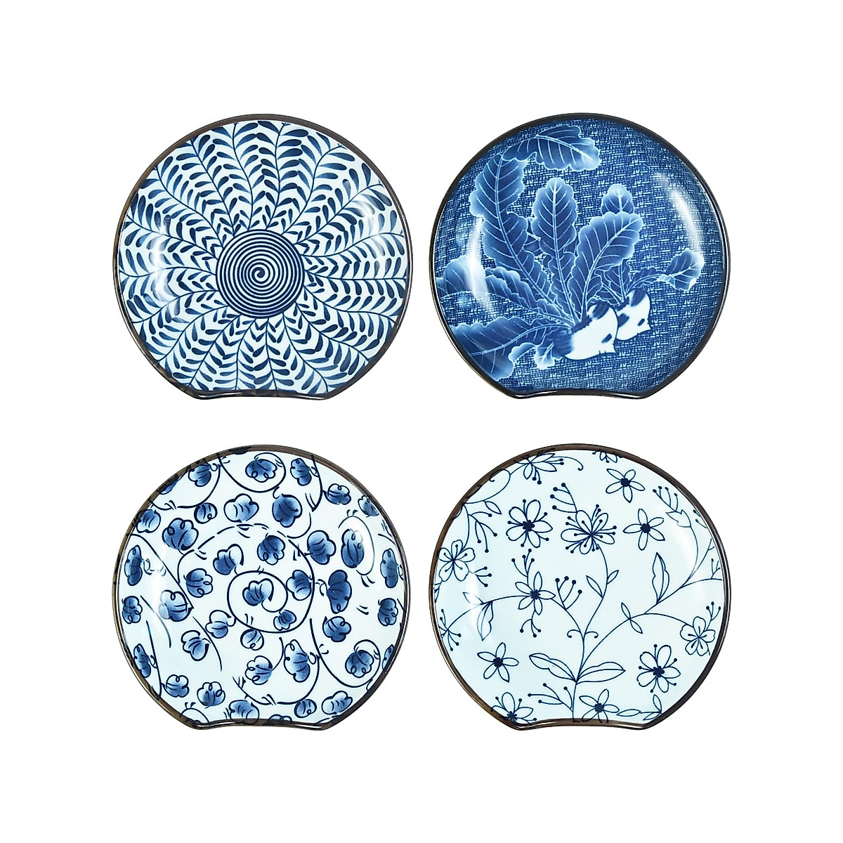 TAOCIGOU Ceramic Spoon Rest for Stove Top, 4.8" Spoon Rest for Kitchen Counter, Coffee Spoon Rest Holder, Cooking Ceramic Utensil Holder for Spatula Ladle Tongs, Set of 4 (Blue Flower)