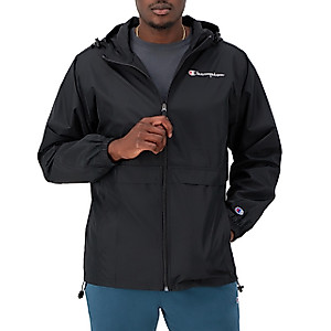 Champion, Stadium Full-Zip, Wind, Water Resistant Jacket for Men, Black Small Script