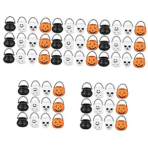 Abaodam 60 Pcs Halloween Hand Bucket Outdoor Lantern Fall Decor Dinning Table Decor Mini Halloween Cups Mini Black Witch Cauldron Plastic Colorful Handle Candy Bucket Candy Holder
