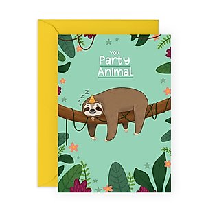 CENTRAL 23 Happy Birthday Card For Him Her - Party Animal - Sloth Birthday Card For Men And Women Funny - Humorous Gifts For Mom Dad Sister Brother Friends - Comes With Fun Stickers