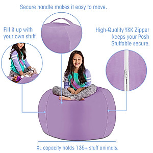 Posh Stuffable Kids Stuffed Animal Storage Bean Bag Chair Cover - Childrens Toy Organizer, X-Large 48" - Heather Lavender