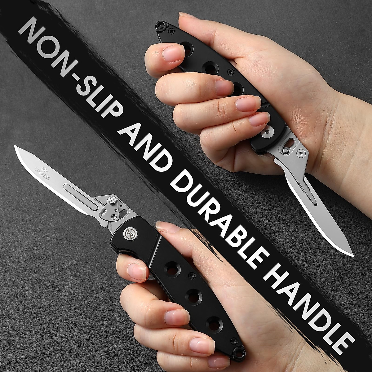 VR VIREN KNIFE Folding Scalpel Pocket Knife，EDC Utility Knife with 6pcs #60A Replaceable Blades，Outdoor Knife，Sharp Skinning Knives for Hunting, Fishing, Deer & Survival