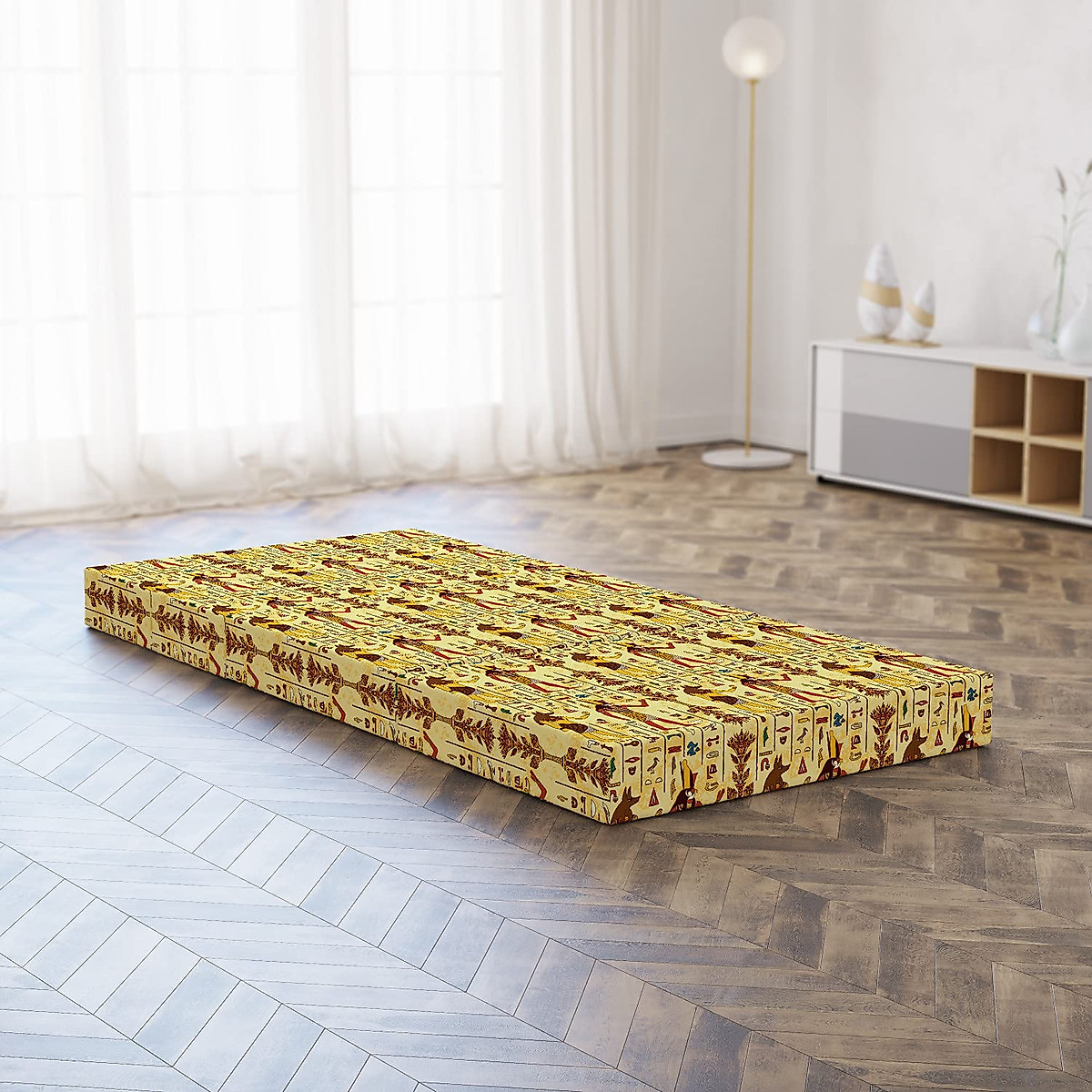 Ambesonne Egyptian Foldable Mattress, Grunge and Retro Timeless, 74.8" x 35.4", Multicolor