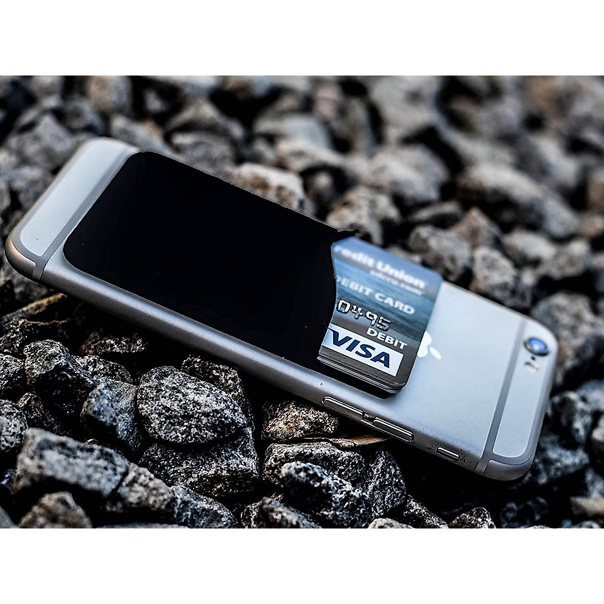 Adhesive Cell Phone Wallet for Back of Phone Case. Silicone Stick On Sleeve for iPhone, Android & Flat Surfaces, Great for Credit Cards, Business Card, Money & ID Card (Black 1 Pack)