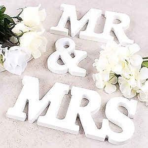 Tebery Large Mr & Mrs White Wooden Letters Sign, Rustic Wedding Stand Signs for Wedding Table,Photo Props,Party Table