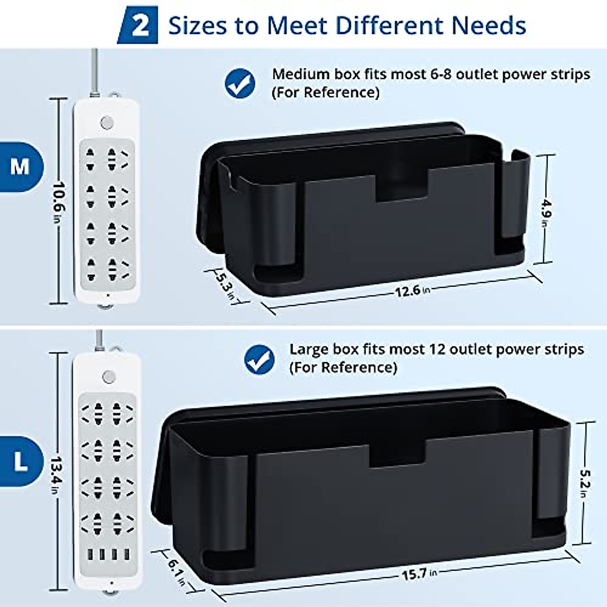 Cable Management Box 2-Pack - Organize & Conceal Power Strips Safely