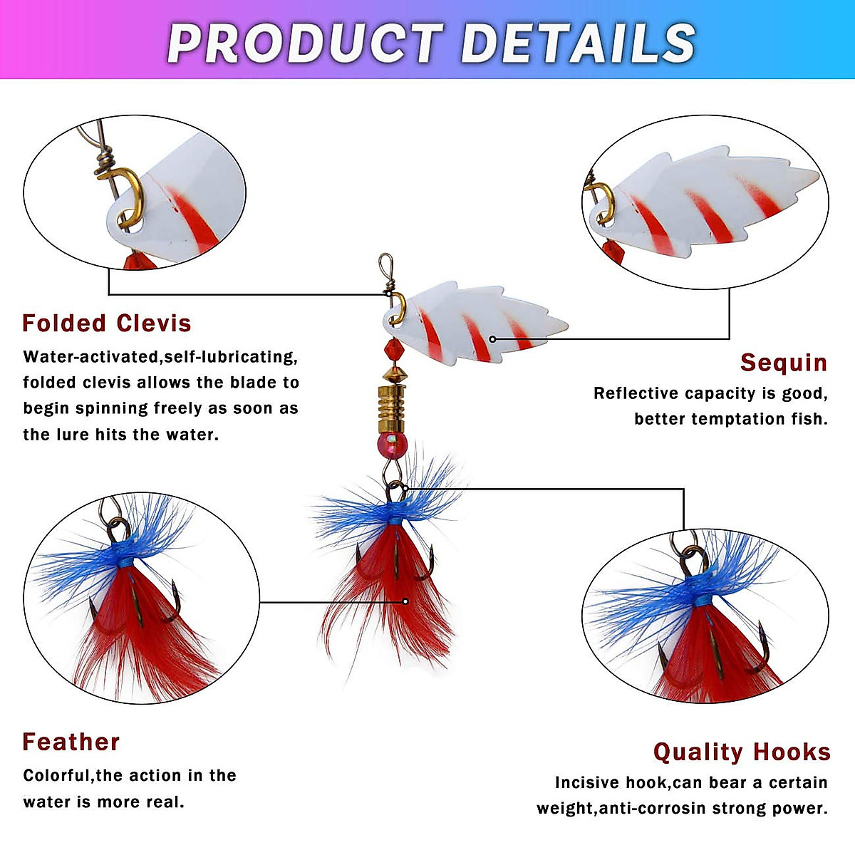 30pcs Fishing Lures Spinner Baits Bass Lures Trout Lures Hard Metal Spinnerbaits Fishing Spinners Lures Kit for Pike Salmon Walleye Freshwater Saltwater Fishing