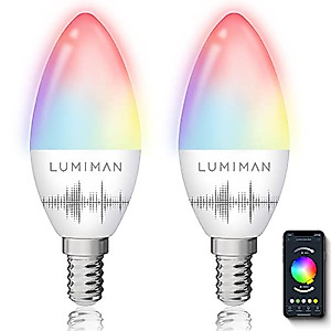 LUMIMAN Candelabra Smart Bulb E12 LED Smart Light Bulbs WiFi RGB Color Changing Smart Lights That Work with Alexa Google Home Music Sync Tunable White 5W 400lm No Hub Required 2 Pack