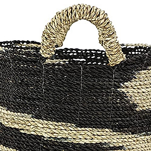 Deco 79 Seagrass Handmade Two Toned Storage Basket with Handles, Set of 3 18", 17", 16"H, Black
