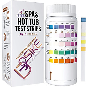 BOSIKE 6 in 1 Hot Tub Test Strips - 125 ct - Water Testing Kit for Swimming Pool & Spa - Tester for Hardness, Total & Free Chlorine, Bromine, Alkalinity & pH