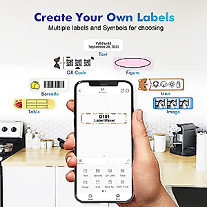 Binardat 1 Inch Label Maker Machine with Tape,15-25MM Portable Thermal Bluetooth D101 Printer for IOS/Android APP, with Multiple Fonts, Emojis, Symbols, Easy to Print Name, Address, Barcode Labels