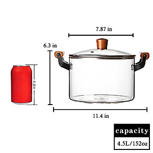 4.5L Glass Stock Pot with Lid Heat Resistant Borosilicate Potpourri Simmer Pot with Cover Stovetop Safe Clear Pot Saucepan for Milk Food Soup (152 OZ)